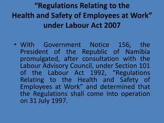 RT 1 Occupational Health Services in Namibia | PDF