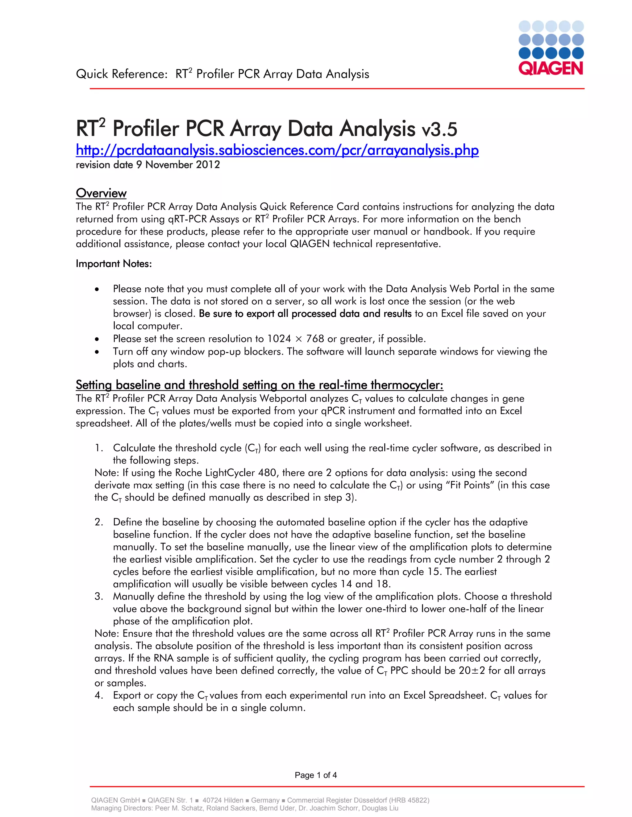 Rt2 pcr arraydataanalysisquickcarde | PDF