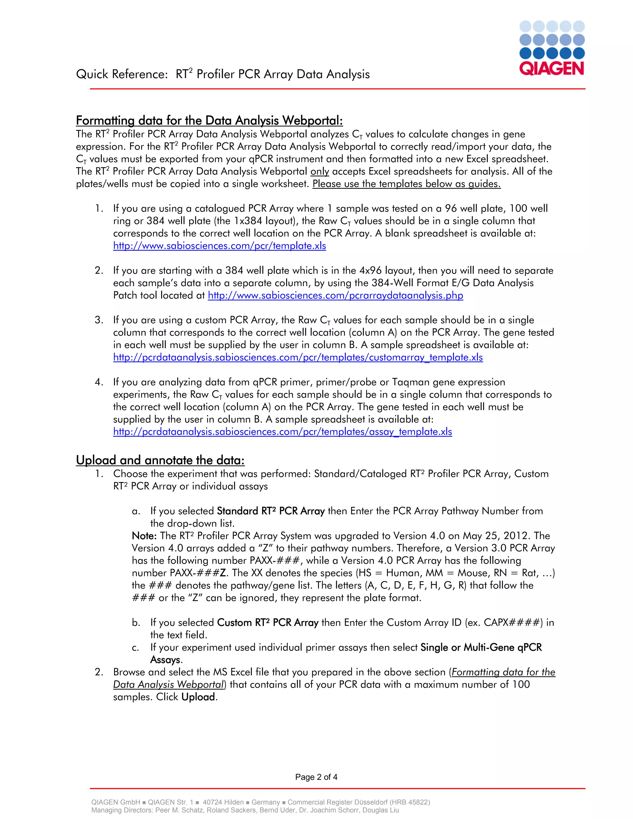 Rt2 pcr arraydataanalysisquickcarde | PDF