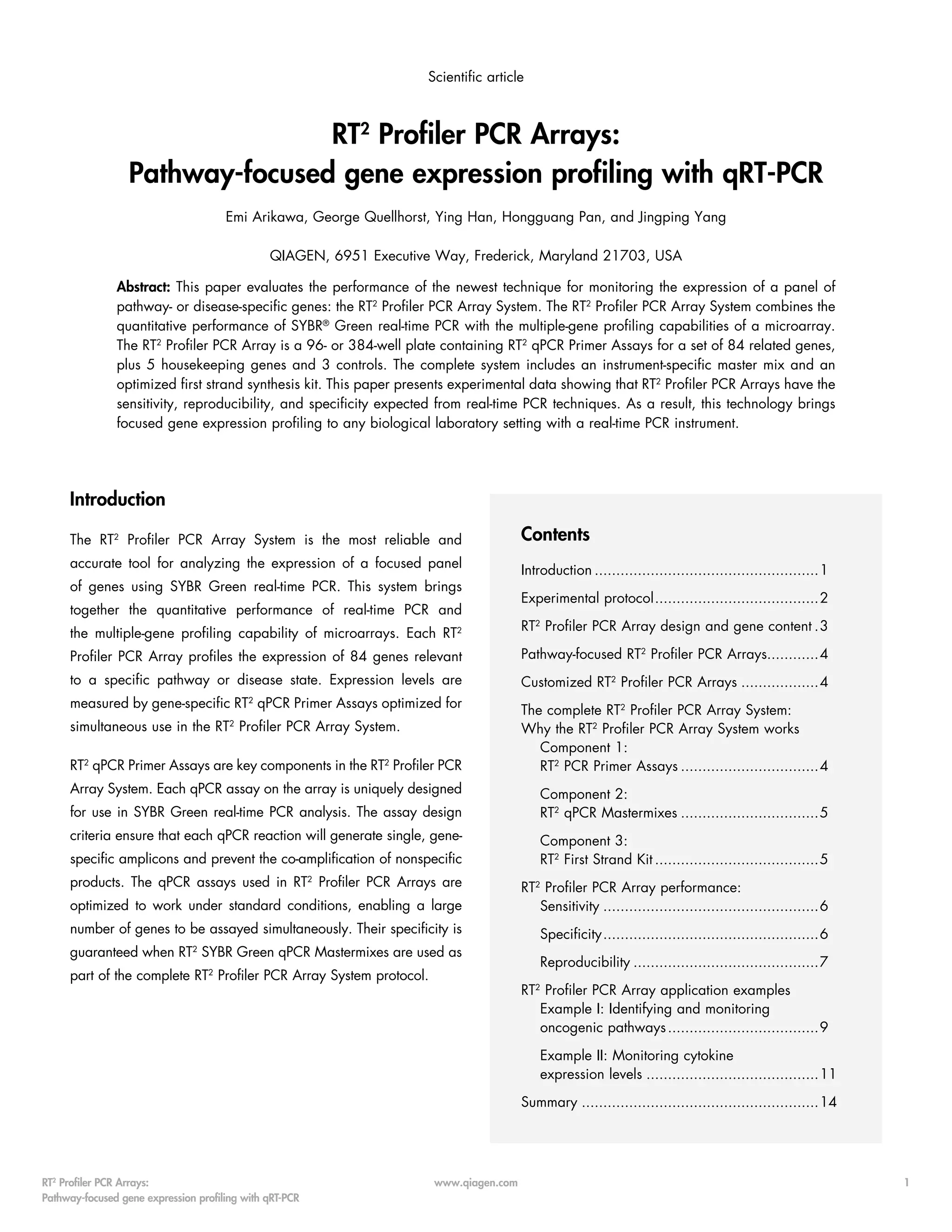 RT2 Profiler PCR Arrays: Pathway-focused Gene Expression Profiling with qRT-PCR - Download the ...