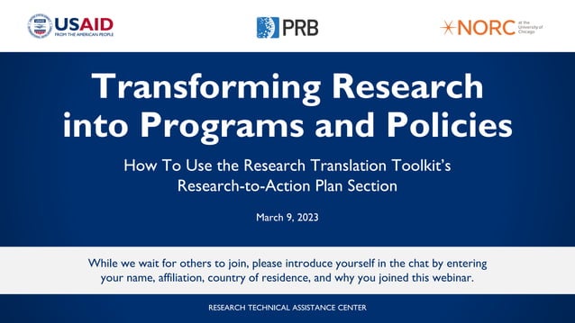 Transforming Research into Programs and Policies: How to Use the ...