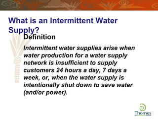 Intermittent Water Supplies – An International Update by Richard Taylor ...