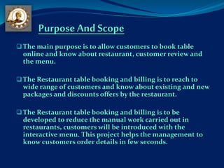 Restaurant Table Booking And Billing | PPTX
