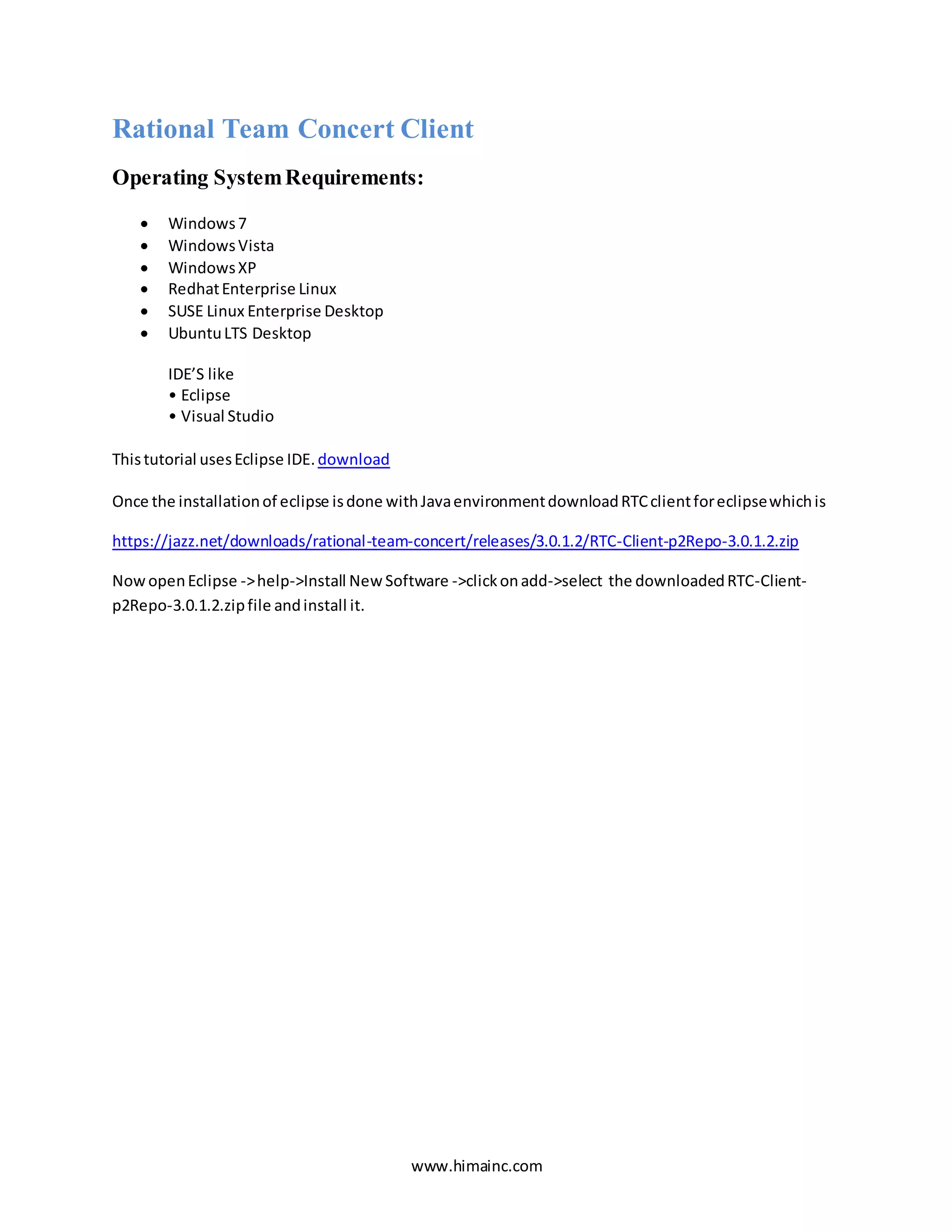 Rational Team Concert (RTC) installation and setup guide | PDF