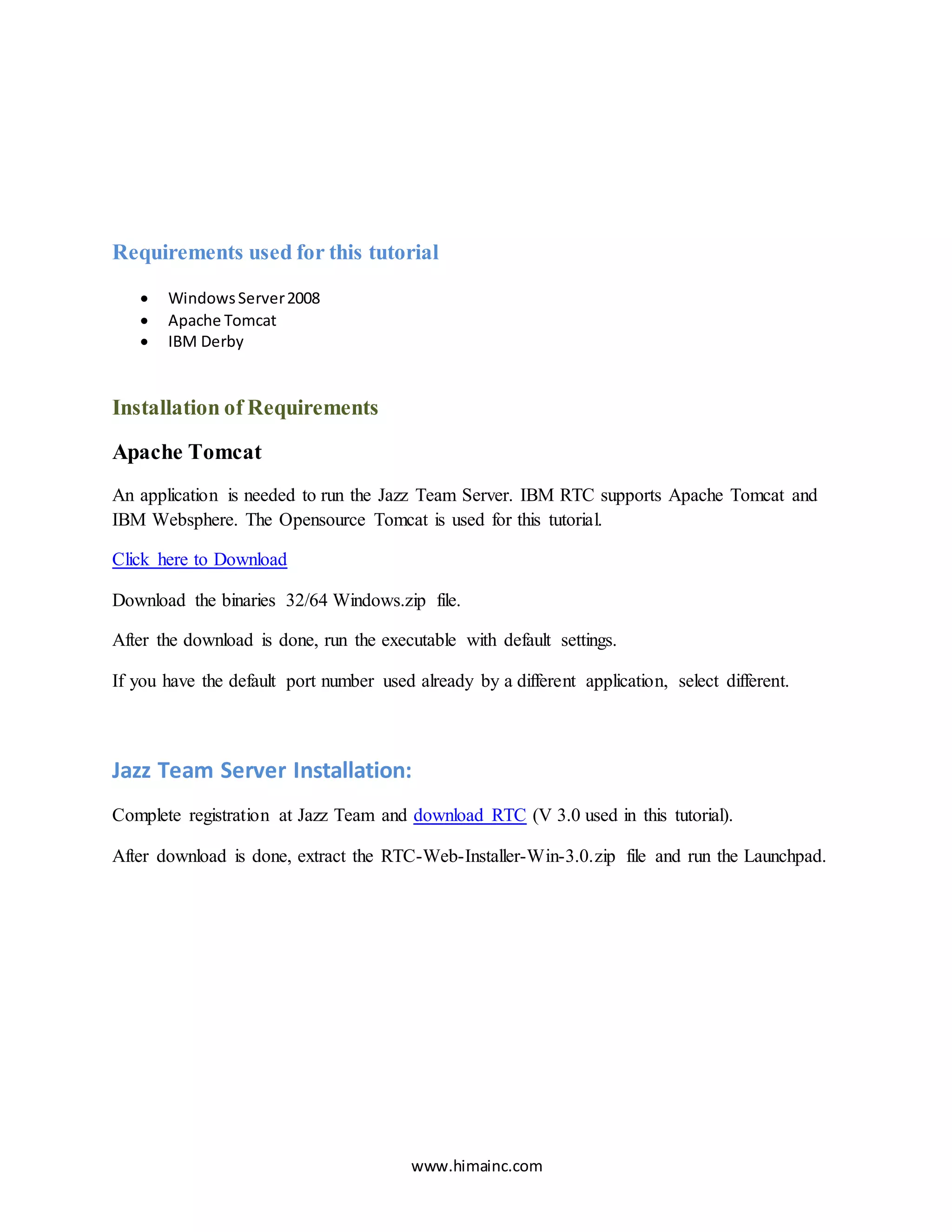Rational Team Concert (RTC) installation and setup guide | PDF