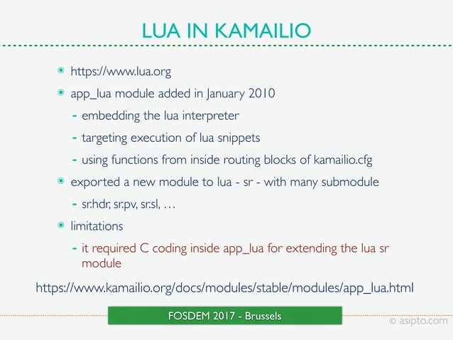 FOSDEM 2017 - RTC Services With Lua and Kamailio | PPT