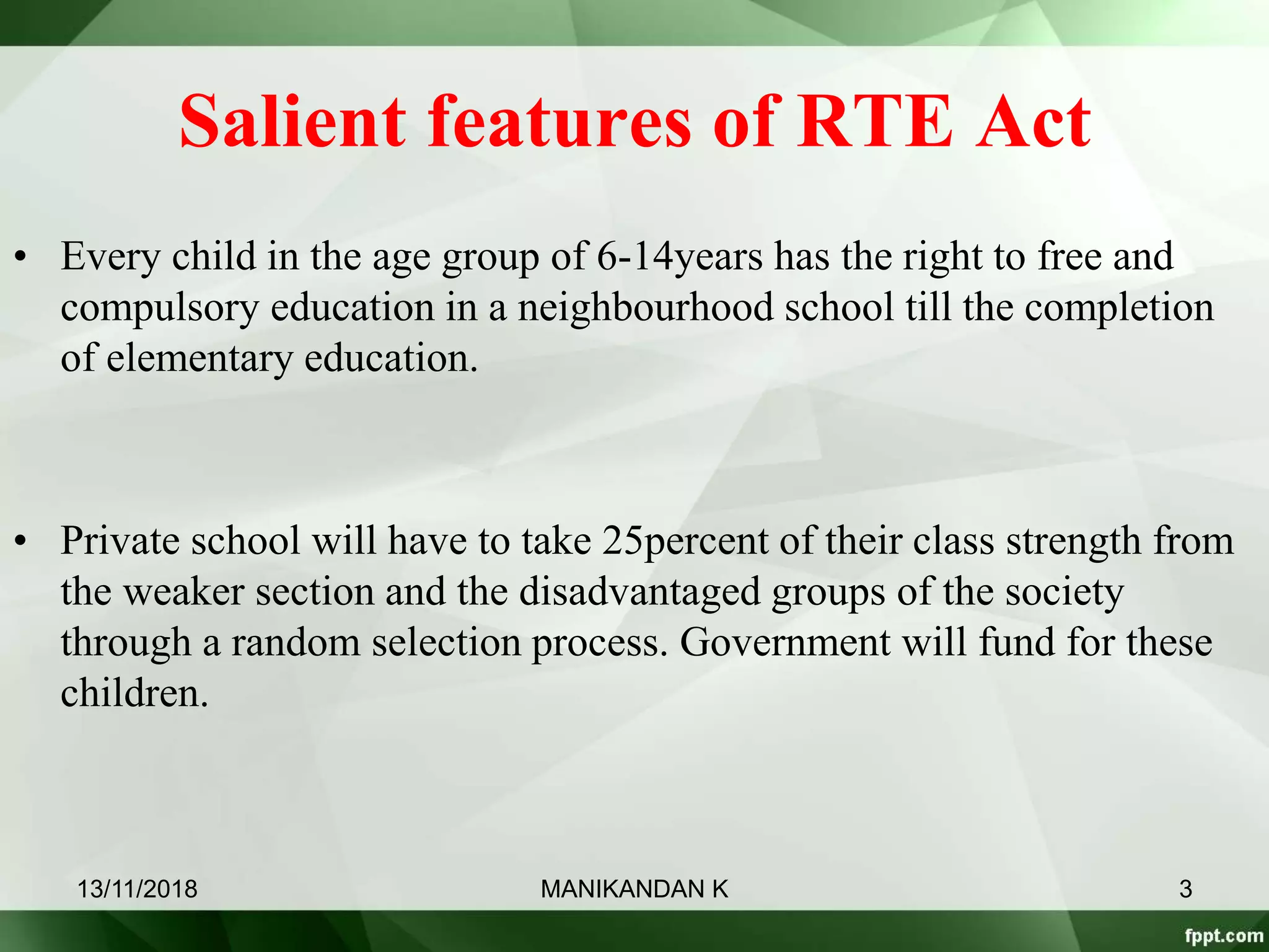 RIGHT TO EDUCATION ACT | PPT