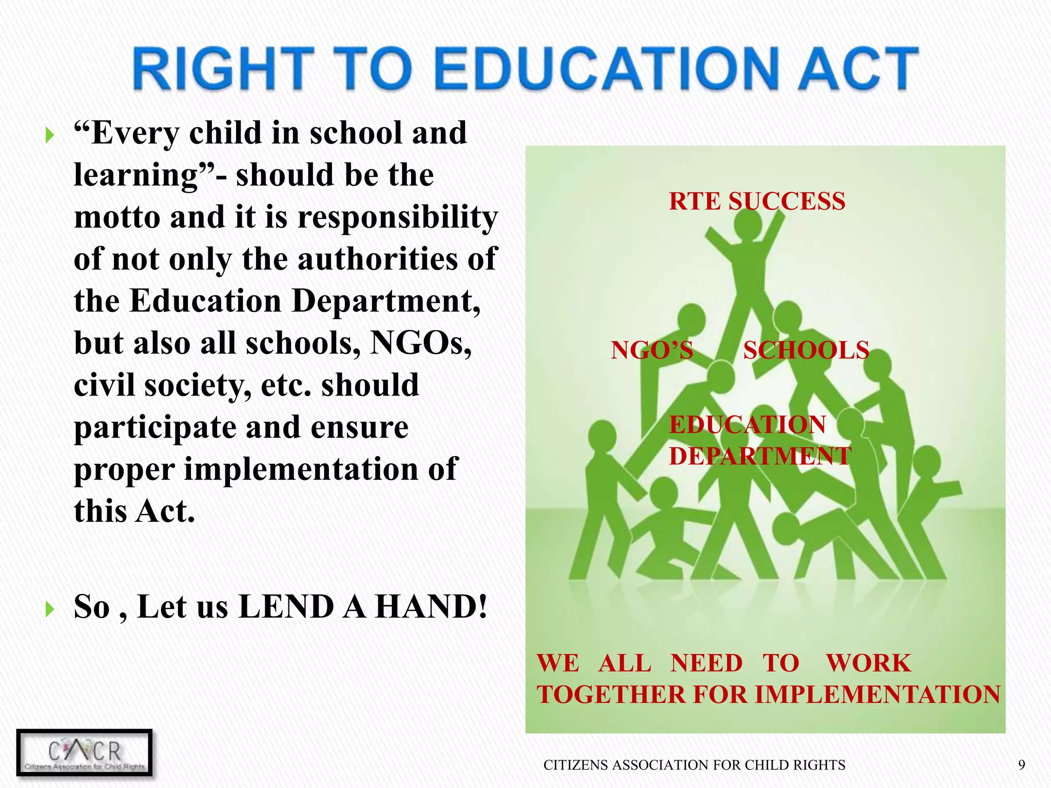 Right to Education Act in India-Citizen Association For Child Rights | PPTX