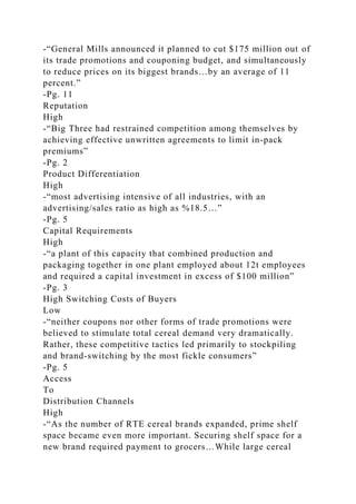 RTE Cereal Industry Table of Barriers to Entry”Sept 18, 2017.docx ...