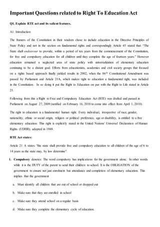 RTE Act Important Information | PDF