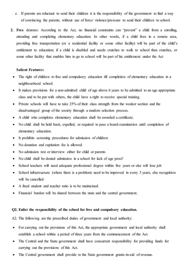 RTE Act Important Information | PDF