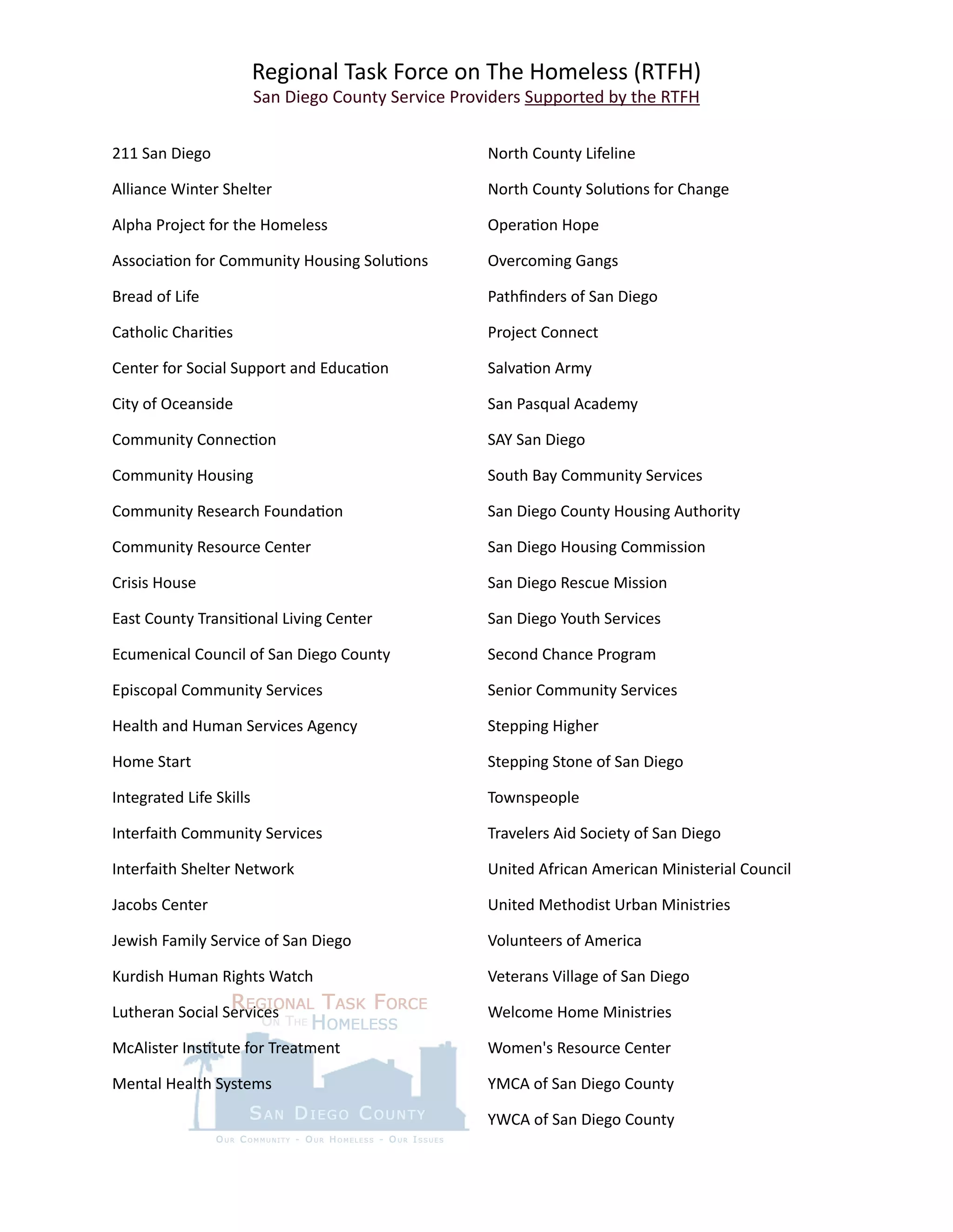 Regional Task Force on the Homeless - What We Do | PDF