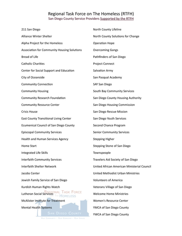 Regional Task Force on the Homeless - What We Do | PDF
