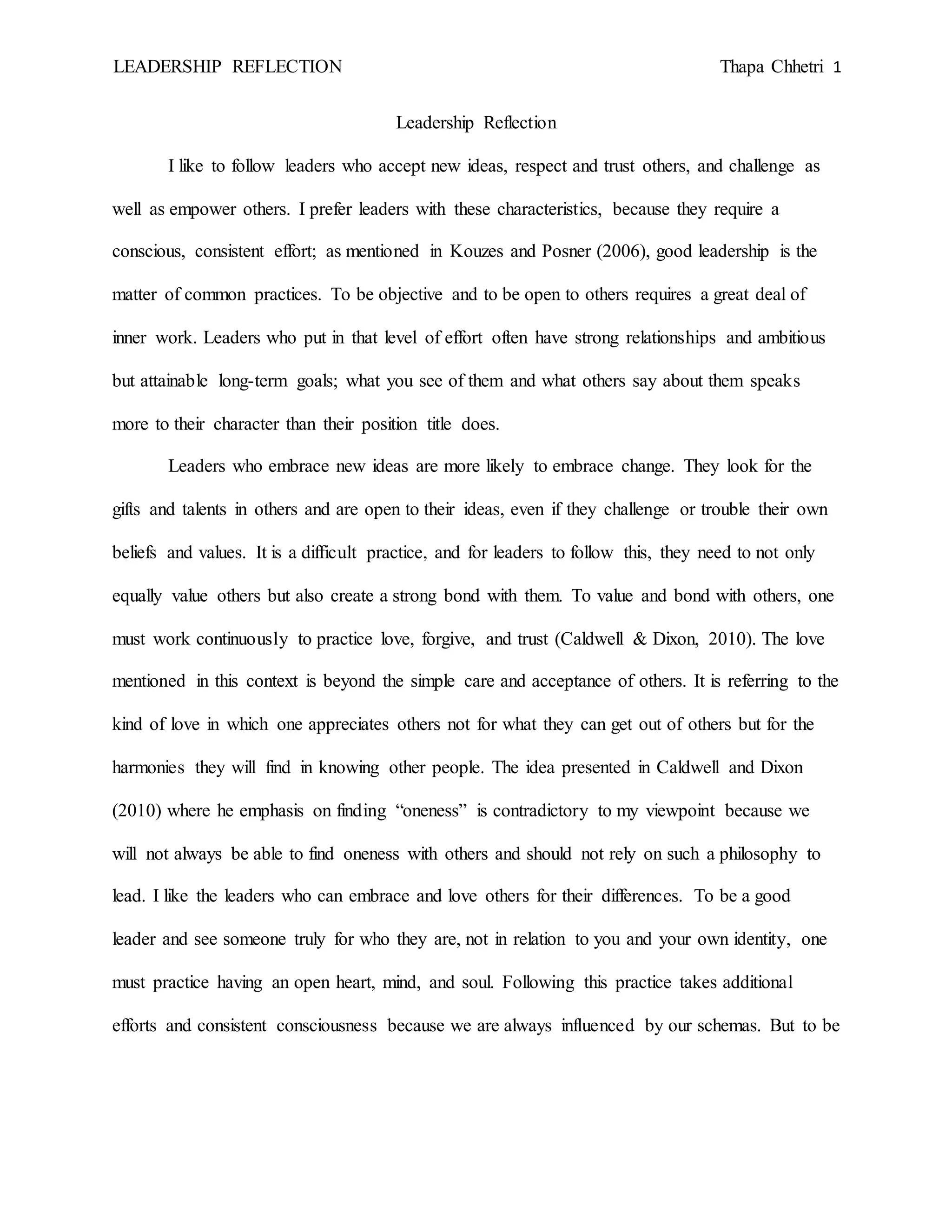 Leadership Reflection | PDF