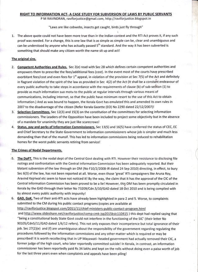 Right to Information Act- A case study in subversion of laws-070216 | PDF