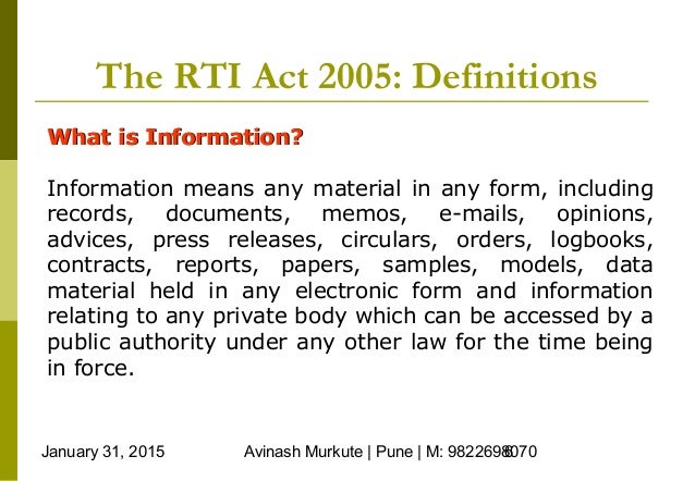 THE RTI ACT 2005 PRESENTATION