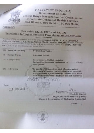 DCGI Approval for Bedaquiline | PDF