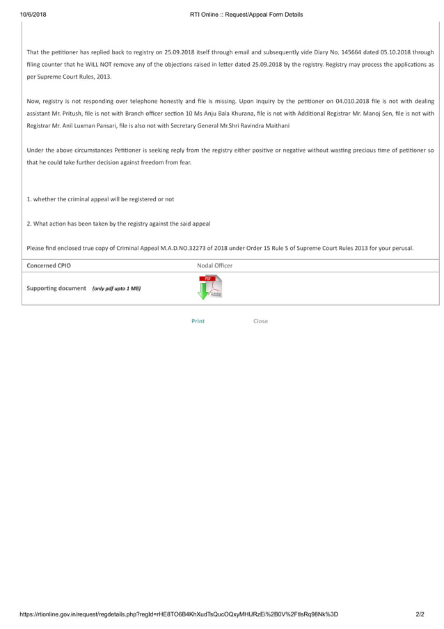 Rti dated 06.10.2018 against SC | PDF