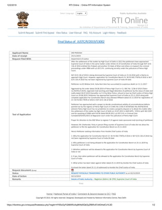 RTI dated 25.11.2019 against Honorable Chief Justice of India of Supreme Court of India | PDF