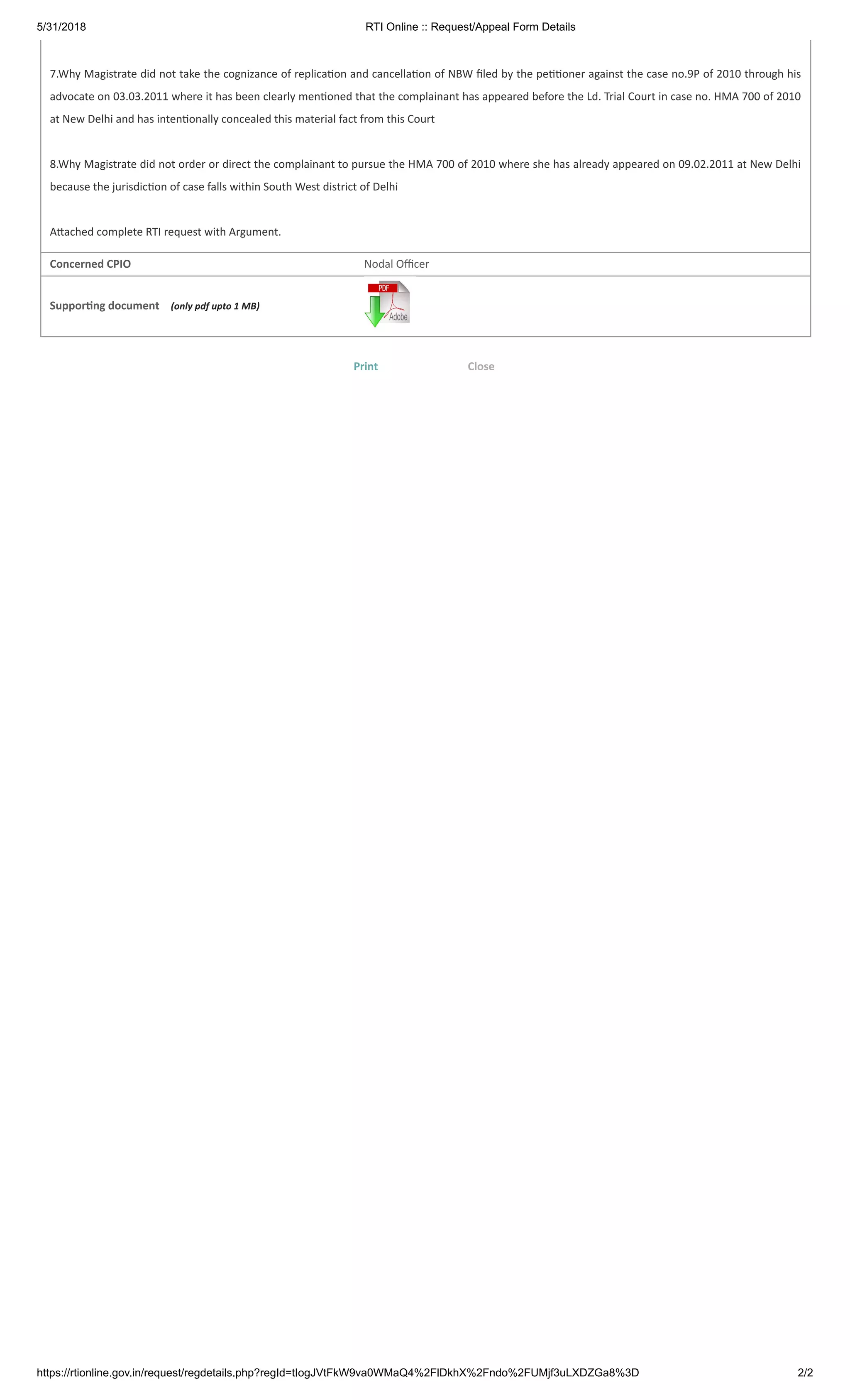 RTI dated 31.05.2018