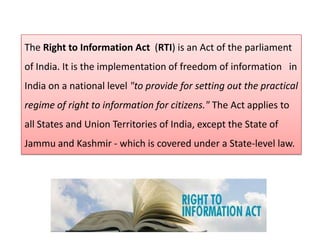Right to information Act(India) | PPTX