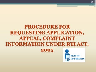 RTI ACT, 2005 PROCEDURE FOR REQUESTING APPLICATION, APPEAL, COMPLAINT ...
