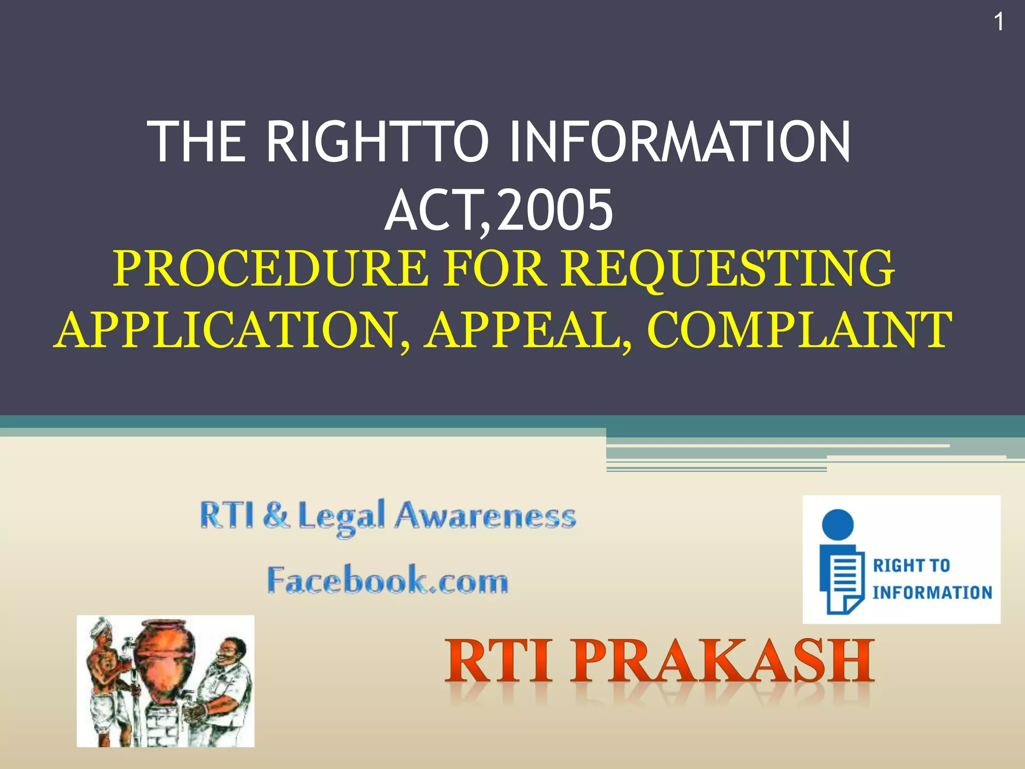 The Right to Information Act, 2005 Procedure for requesting application, Appeal, Complaint | PPSX
