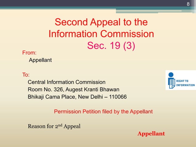 The Right to Information Act, 2005 Procedure for requesting application, Appeal, Complaint | PPSX
