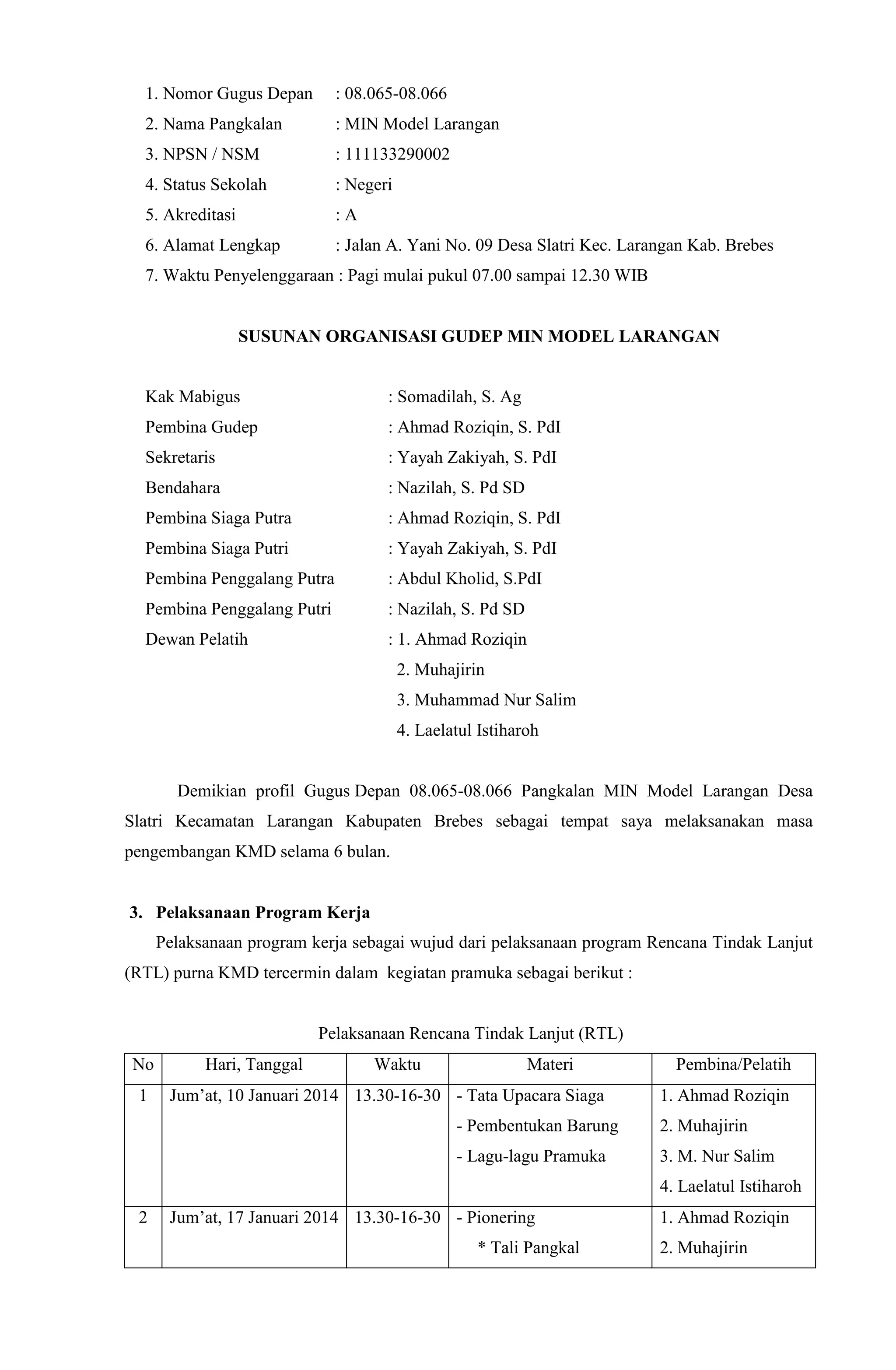 Rencana Tindak Lanju KMD Pramuka | DOCX