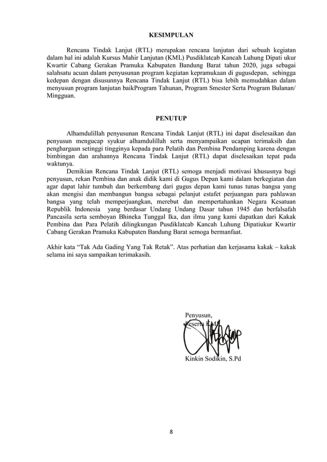 RENCANA TINDAK LANJUT KML | PDF