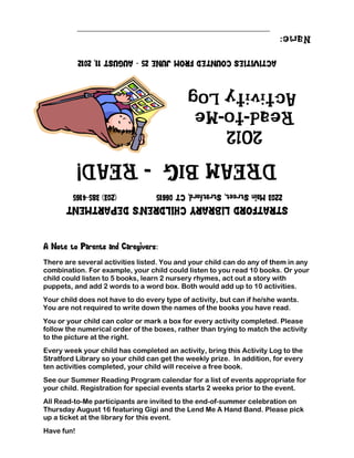Read to Me Activity Log 2012