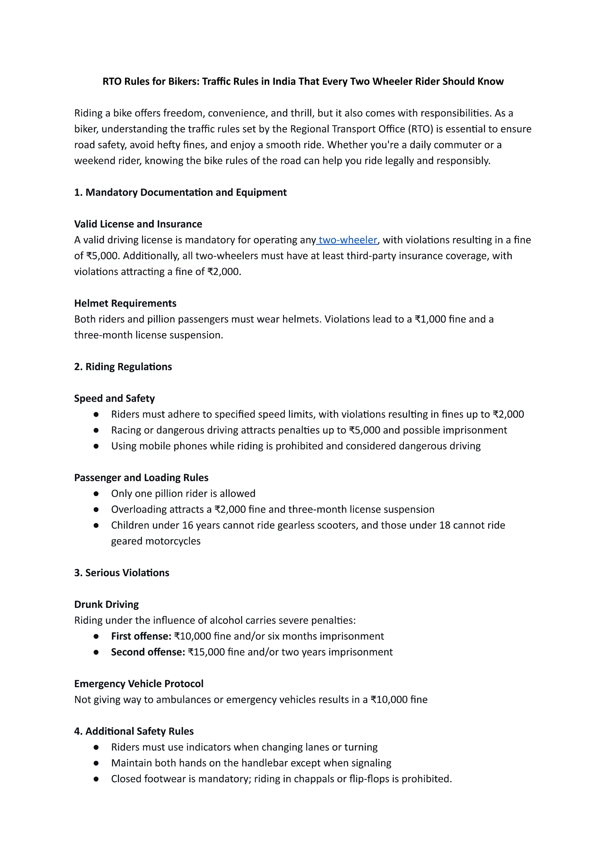 RTO Rules for Bikers: Traffic Rules in India That Every Two Wheeler ...