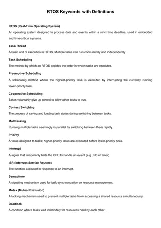 RTOS Keywords with Definitions and explanation | PDF