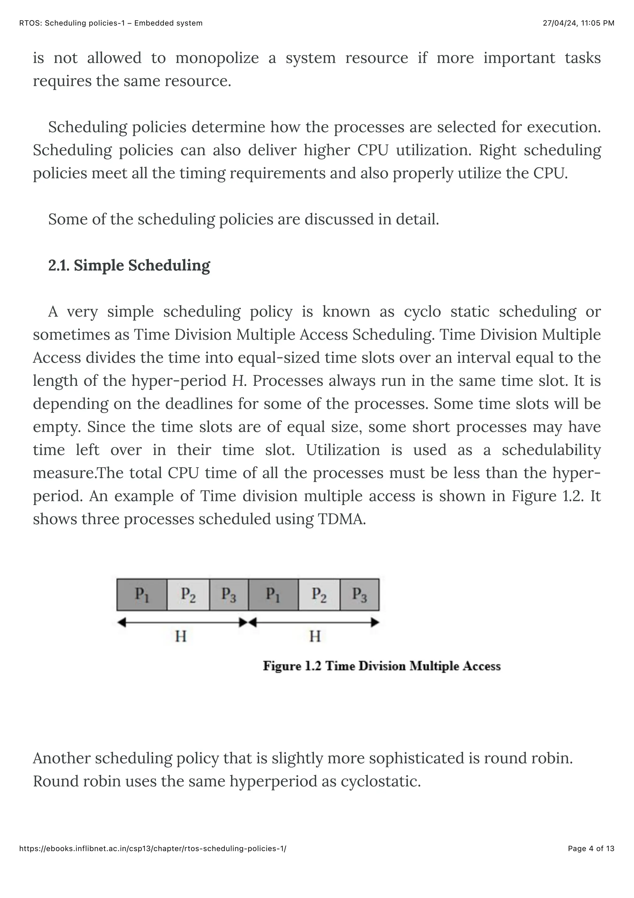 Rtos Scheduling Policies 1 Embedded System Pdf