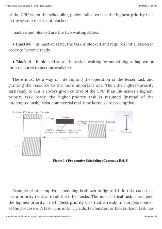 Rtos Scheduling Policies 1 Embedded System Pdf