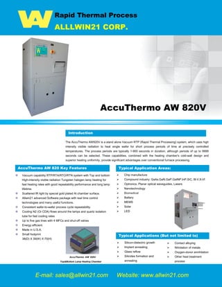 AccuThermo AW 820V Vacuum Rapid Thermal Anneal Equipment | PDF