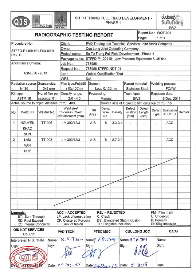 Rt report for welder qualification | PDF