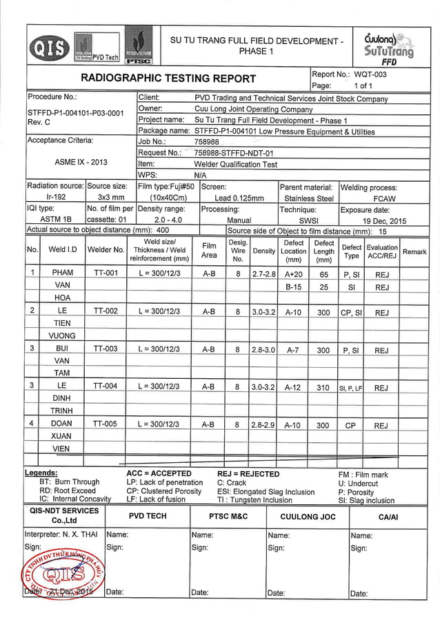 Rt report for welder qualification | PDF