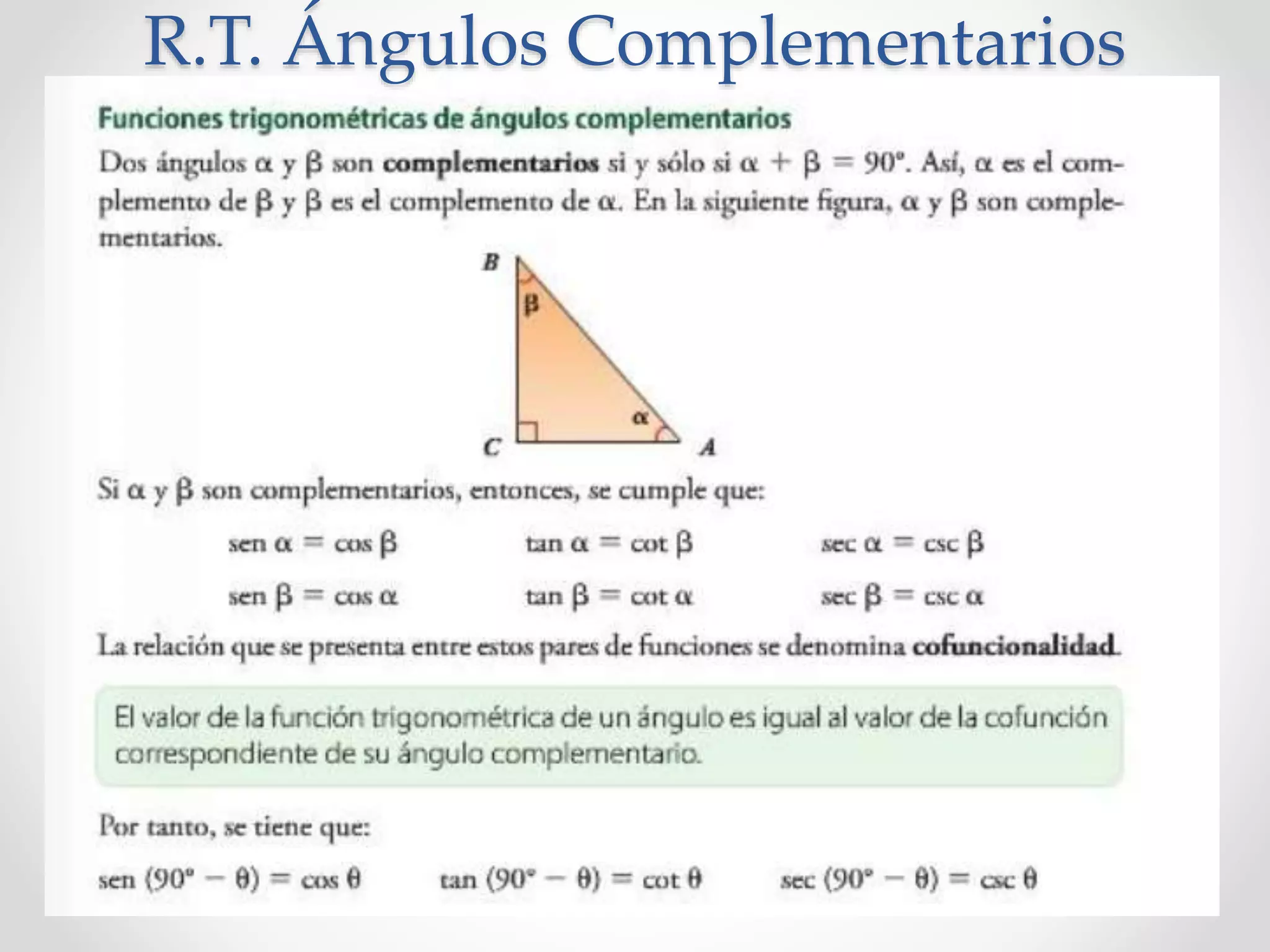 R Trigonométricas para ángulos de 30, 60 y 45 grados y F. T. de ángulos ...
