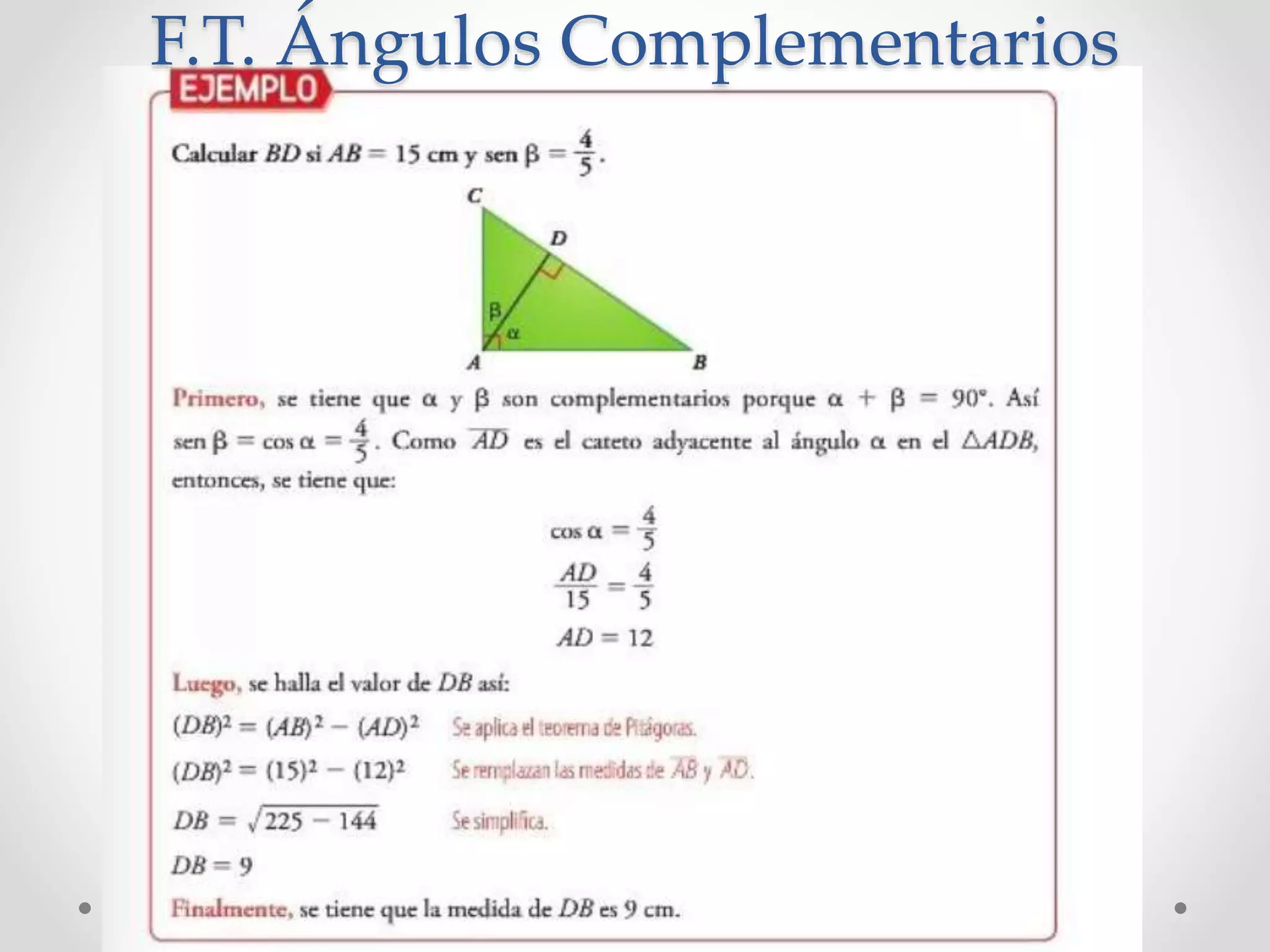 R Trigonométricas para ángulos de 30, 60 y 45 grados y F. T. de ángulos ...