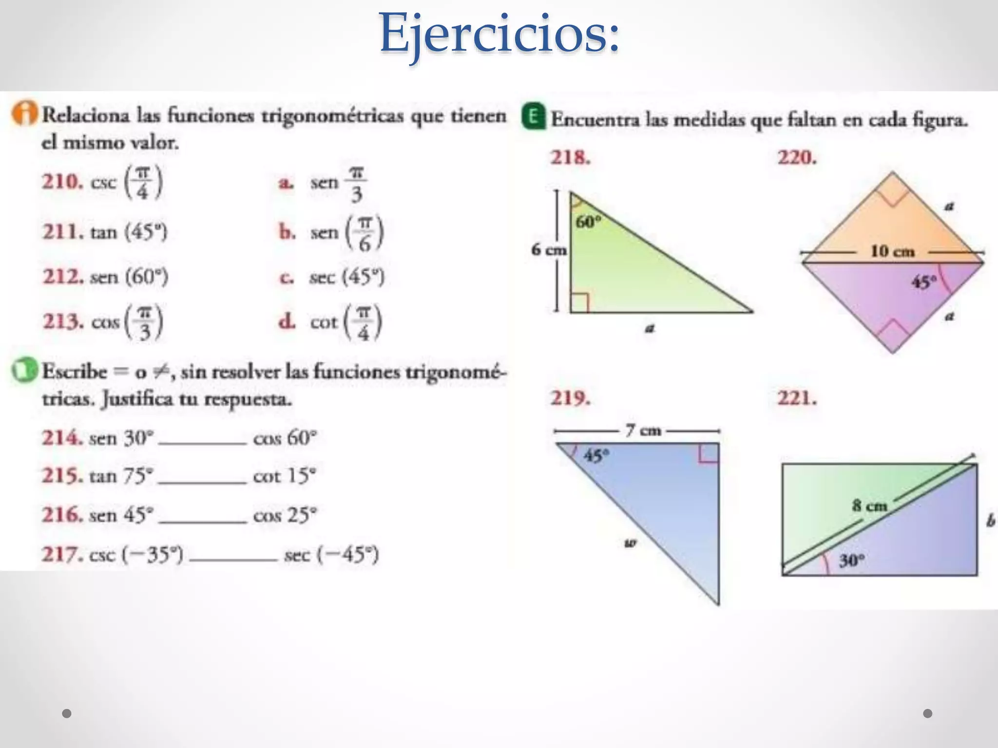 R Trigonométricas para ángulos de 30, 60 y 45 grados y F. T. de ángulos ...