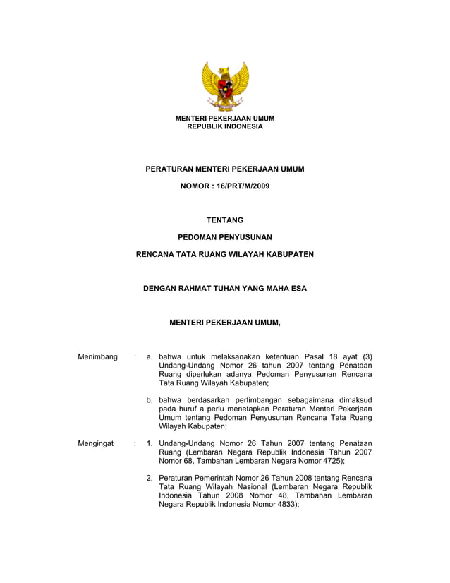 Pedoman Penyusunan Rencana Tata Ruang Wilayah Rtrw Kabupaten Pdf