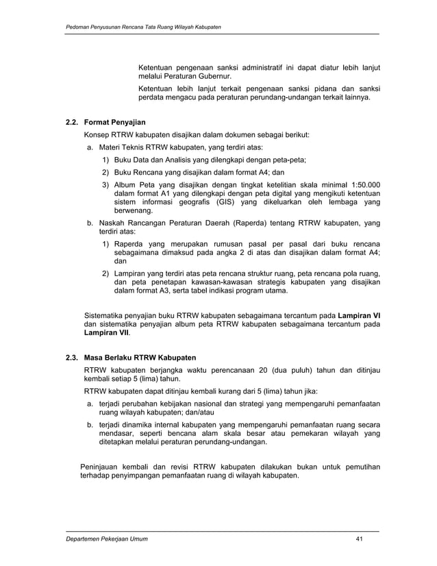 Pedoman Penyusunan Rencana Tata Ruang Wilayah (RTRW) Kabupaten | PDF