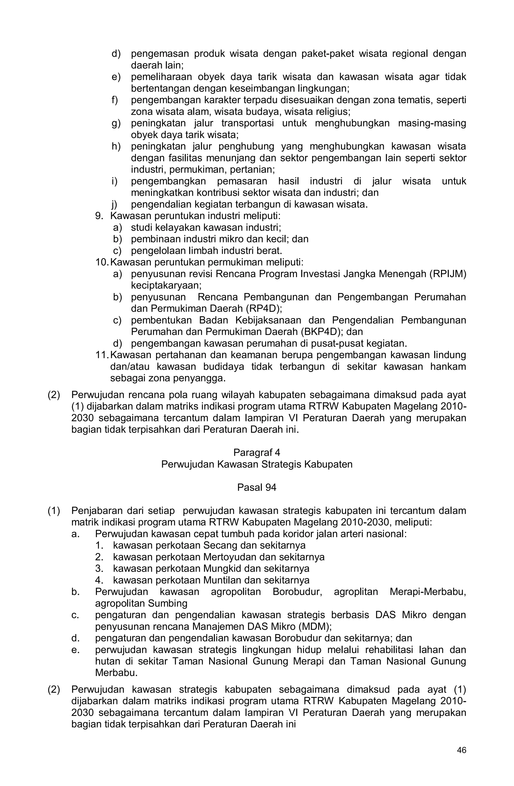 Rencana Tata Ruang Wilayah Kabupaten Magelang | PDF