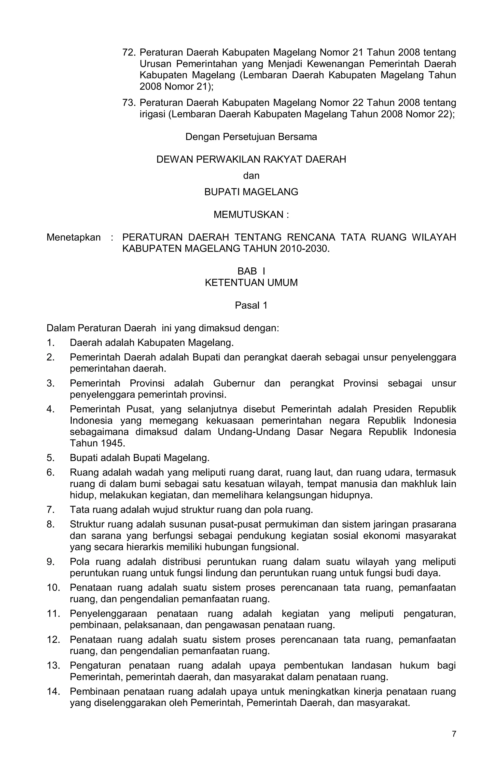 Rencana Tata Ruang Wilayah Kabupaten Magelang | PDF