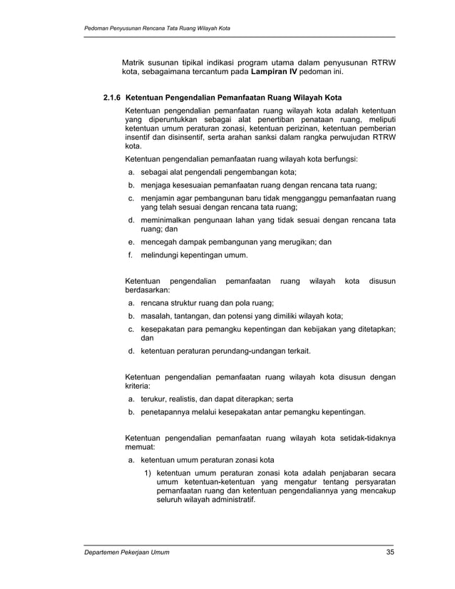 Pedoman Penyusunan Rencana Tata Ruang Wilayah (RTRW) Kota | PDF