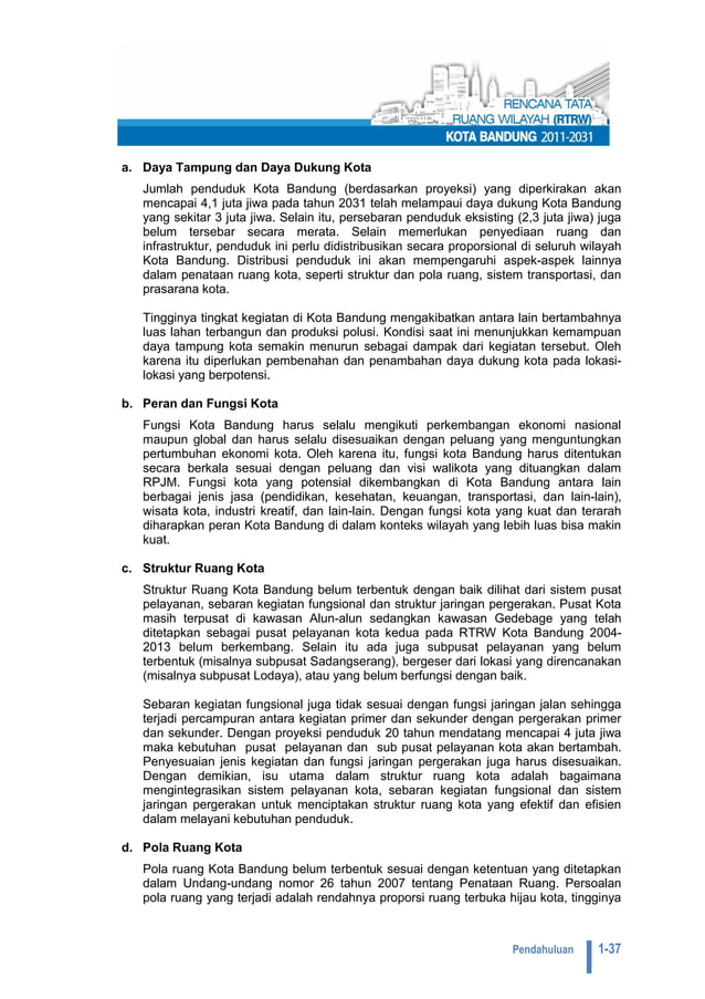 Dokumen RTRW Kota Bandung Tahun 2011 - 2031 | PDF