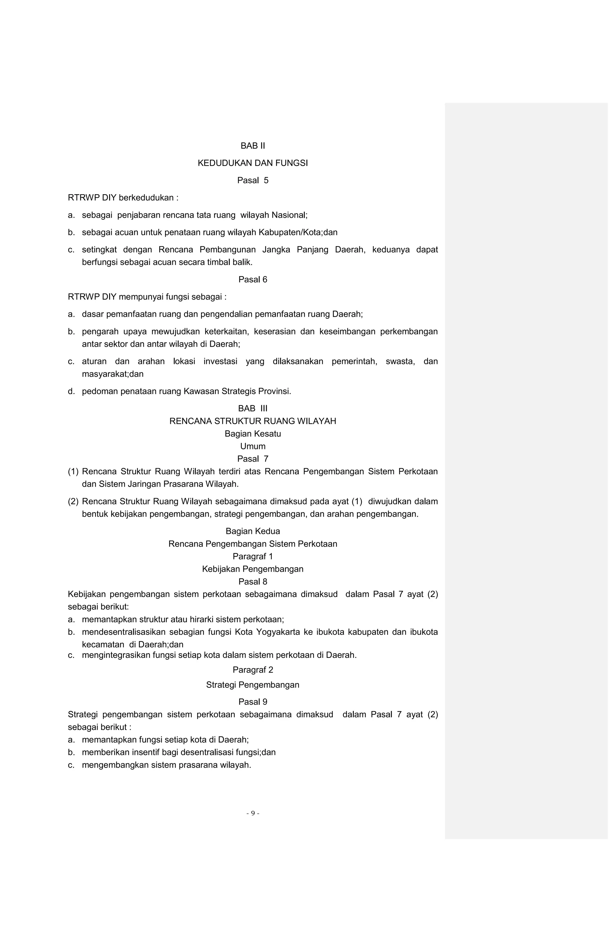 Rencana Tata Ruang Wilayah Provinsi Daerah Istimewa Yogyakarta (DIY) | PDF