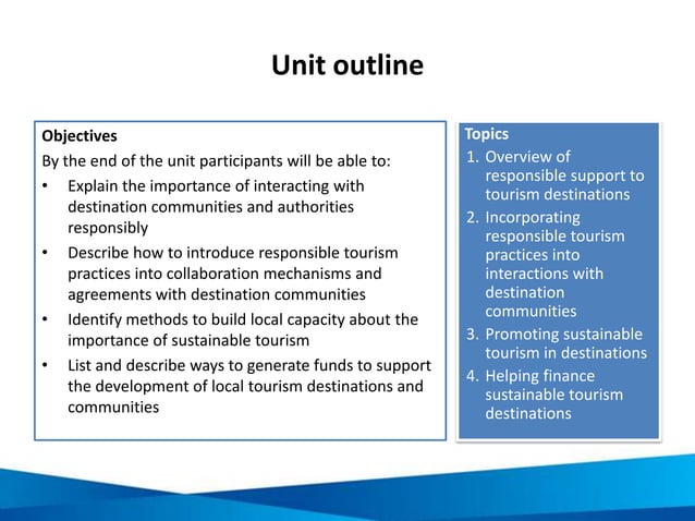 Unit 7: Supporting Tourism Destinations | PPT
