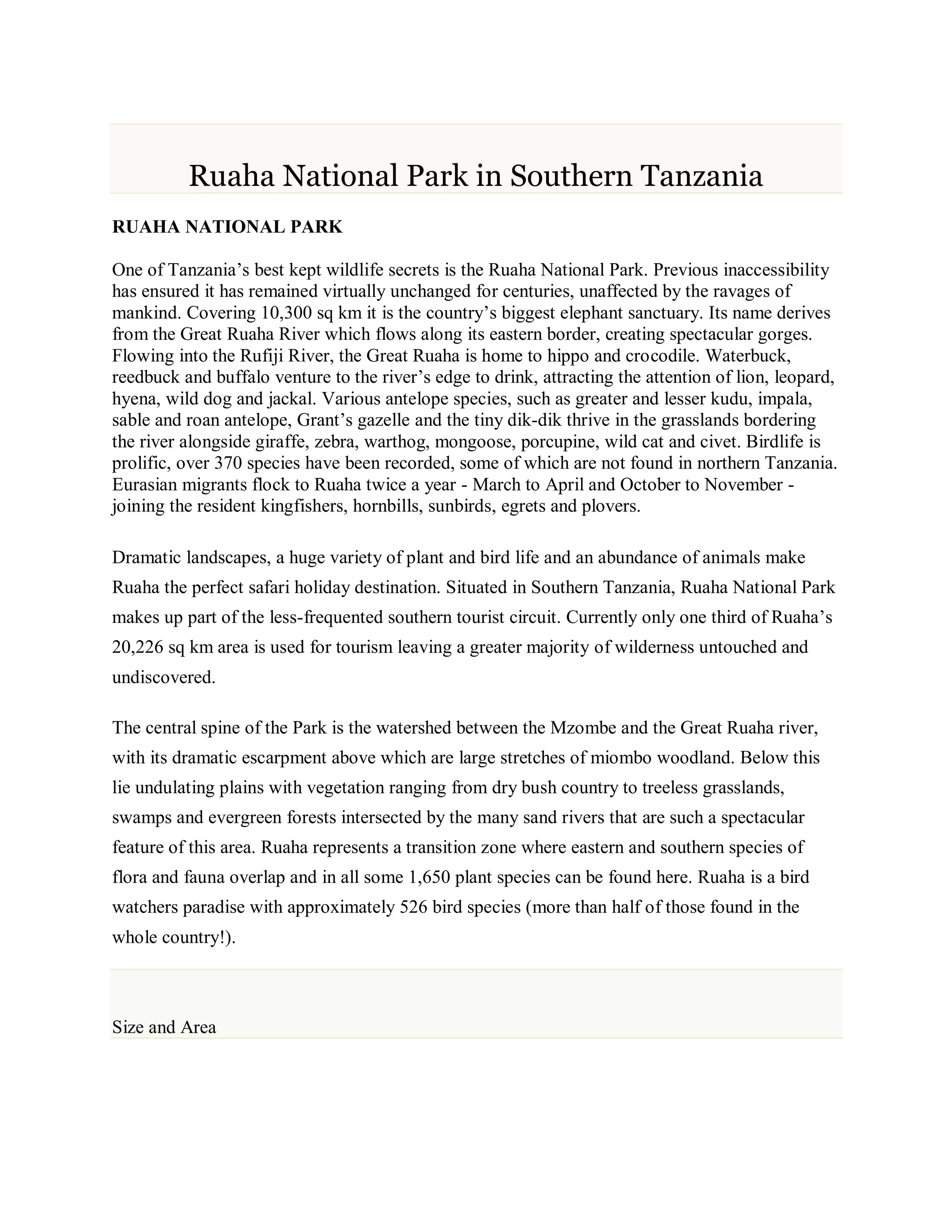 Ruaha national park in tanzania | PDF